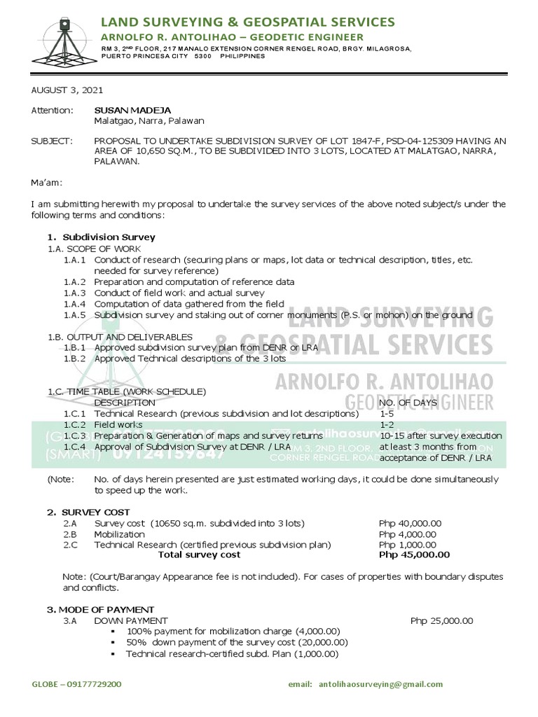 Land Survey Proposal for Subdivision | PDF | Surveying
