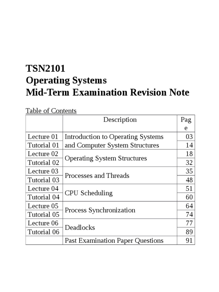 Operating System Mid Term Exam Revision Note | PDF | Operating System ...