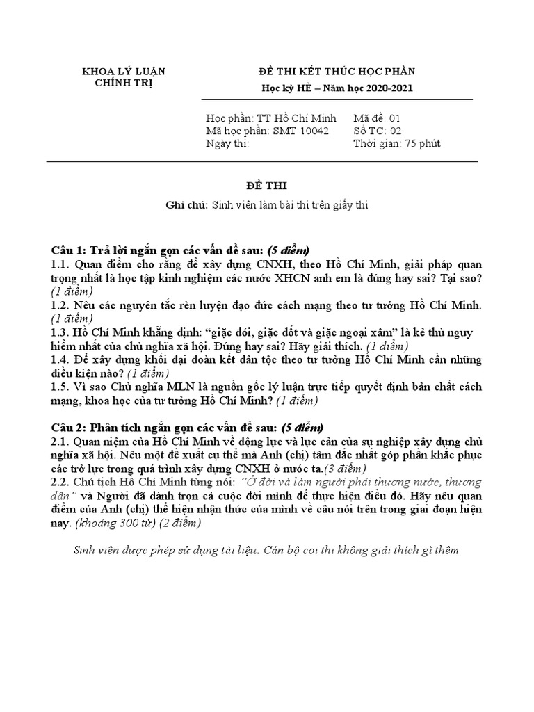 ĐỀ THI TT.HCM - 2C2 (1-9-2021) - ĐẠI TRÀ | PDF