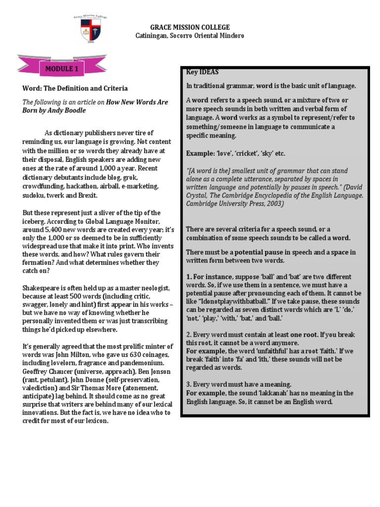 Module 1 Midterm | Download Free PDF | Morphology (Linguistics) | Word