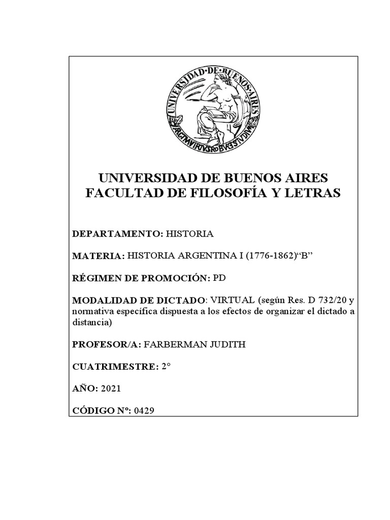 0429 - Historia Argentina I (1776-1862) - Farberman - 2C 2021 | PDF ...