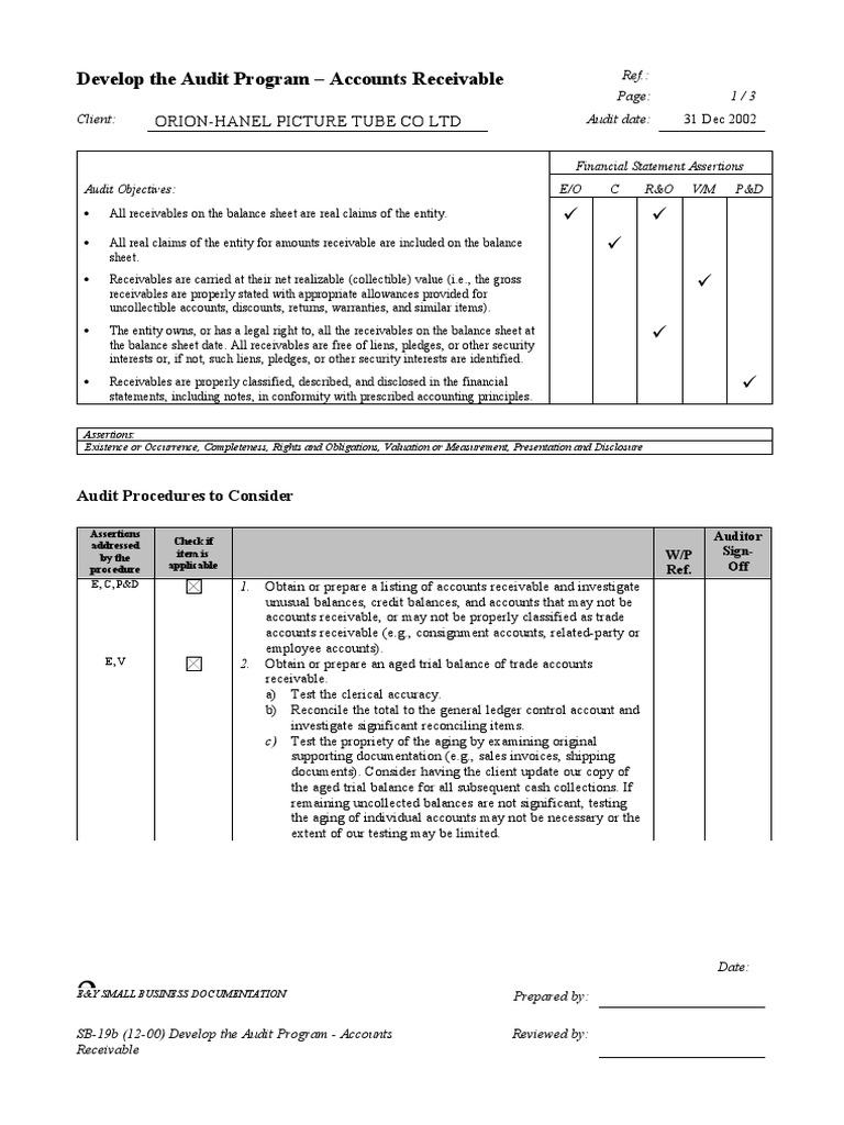 19b (12-00) Develop The Audit Program - Accounts Receivable | PDF ...