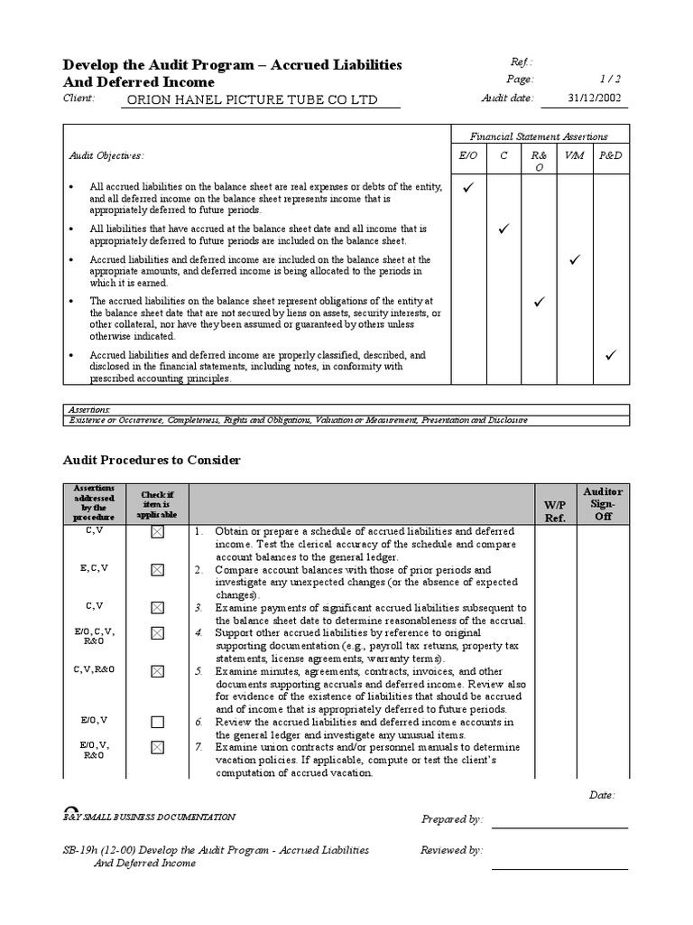 19h (12-00) Develop The Audit Program - Accrued Liabilities and ...
