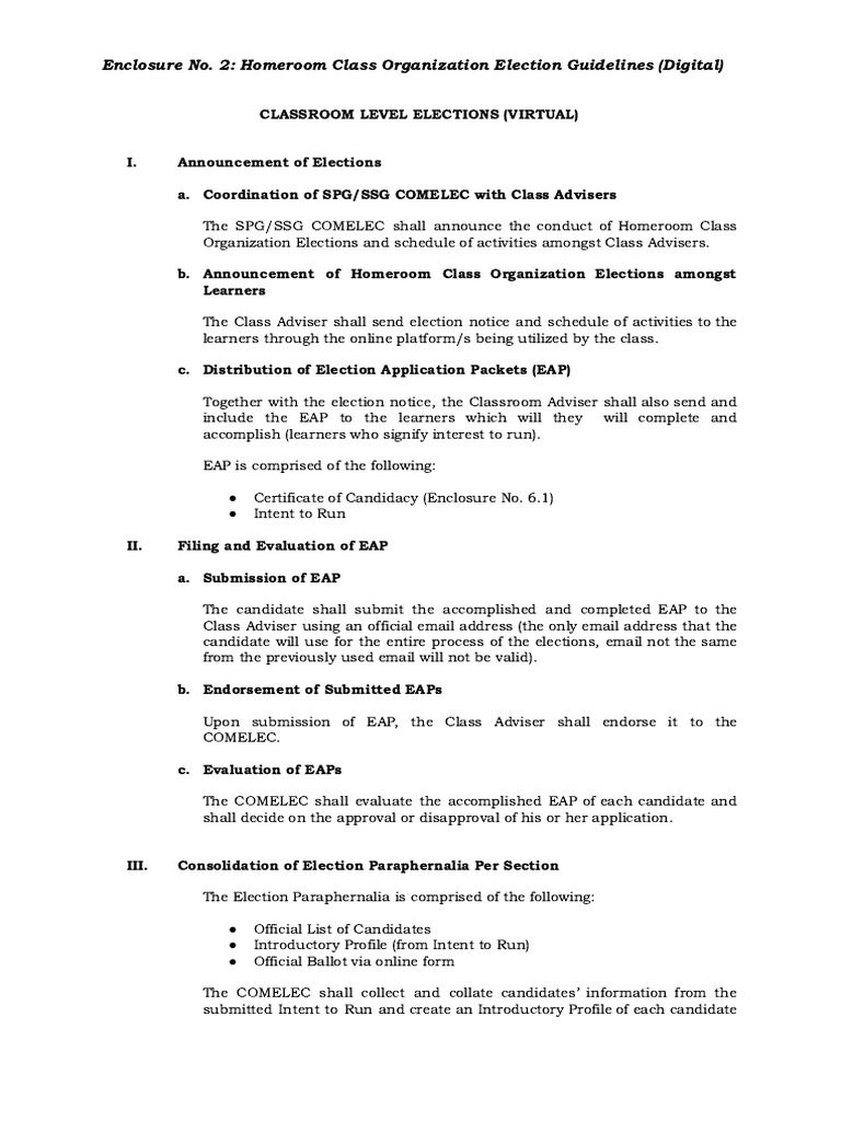 Homeroom Class Election Guidelines | PDF | Voting | Elections