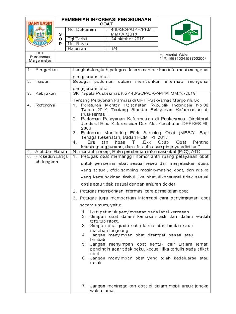 Sop Pemberian Informasi Penggunaan Obat | PDF