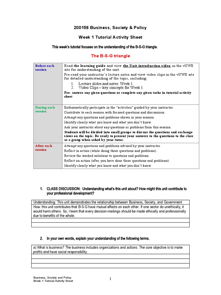 Week 1 Tutorial Activity Sheet | PDF | Society | Business