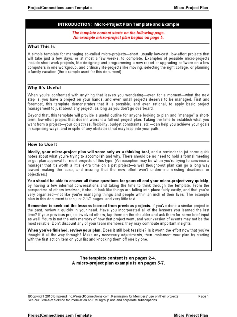 Micro Project Plan Example | PDF | Goal | Risk