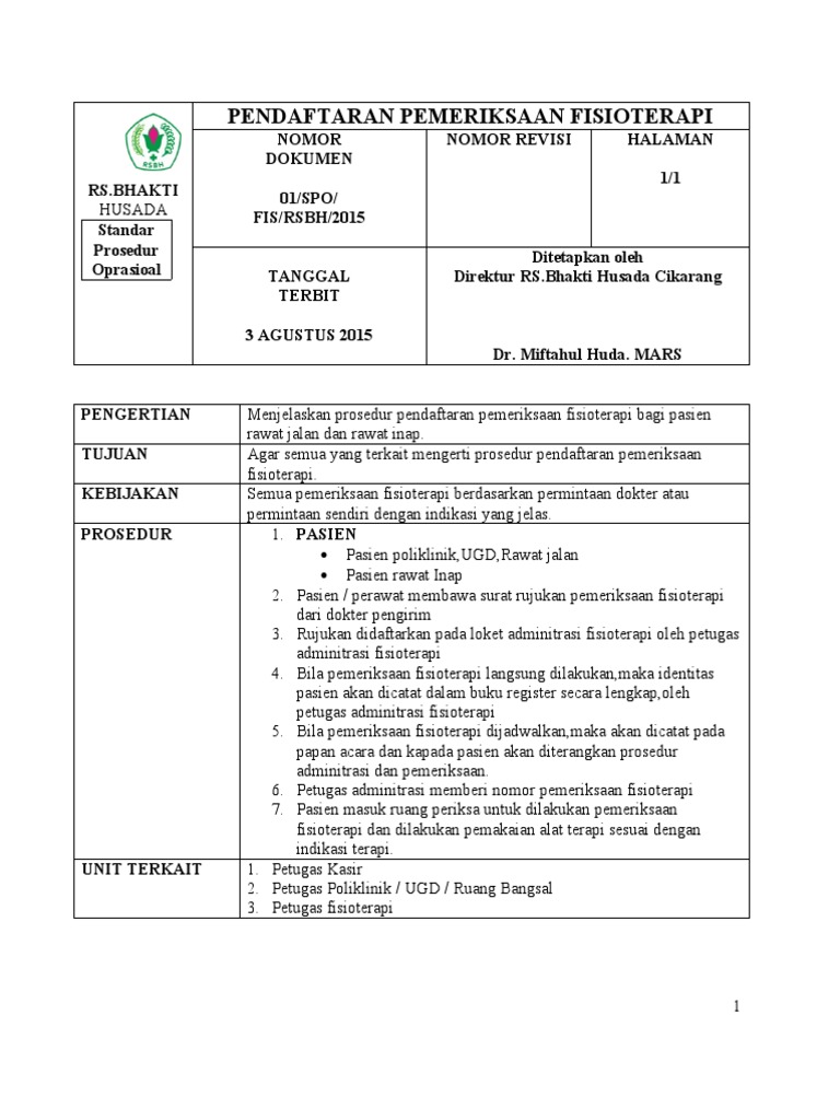 SOP Terbaru - FISIOTERAPI | PDF