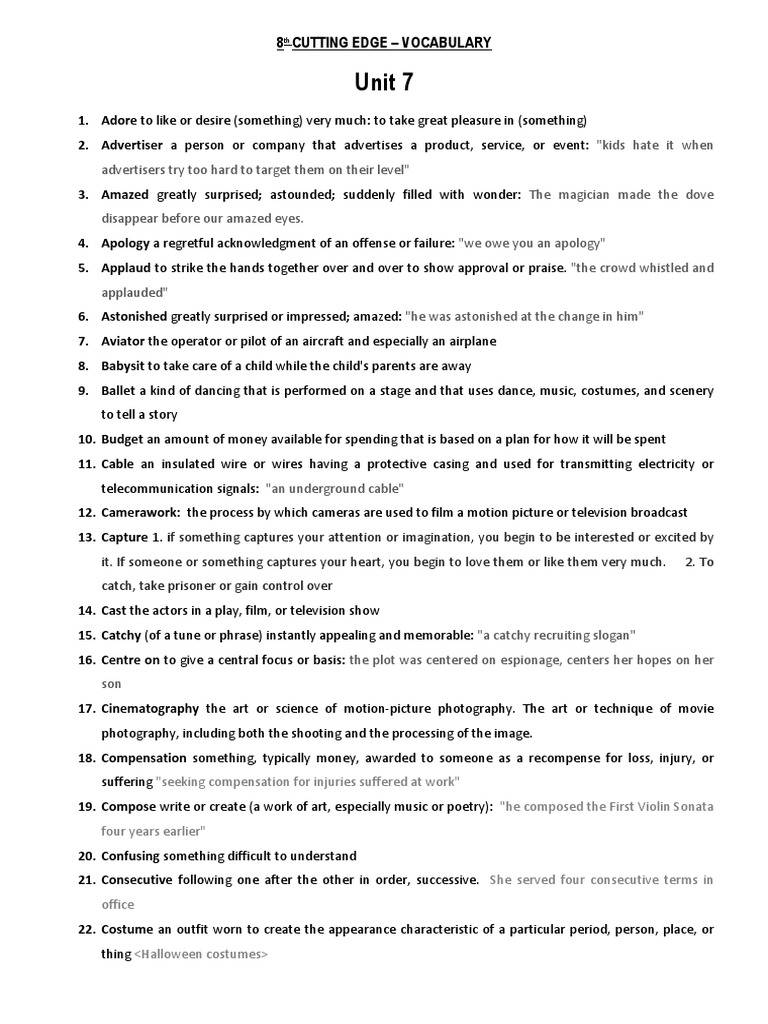 Unit 7: 8 Cutting Edge - Vocabulary | Download Free PDF | Television