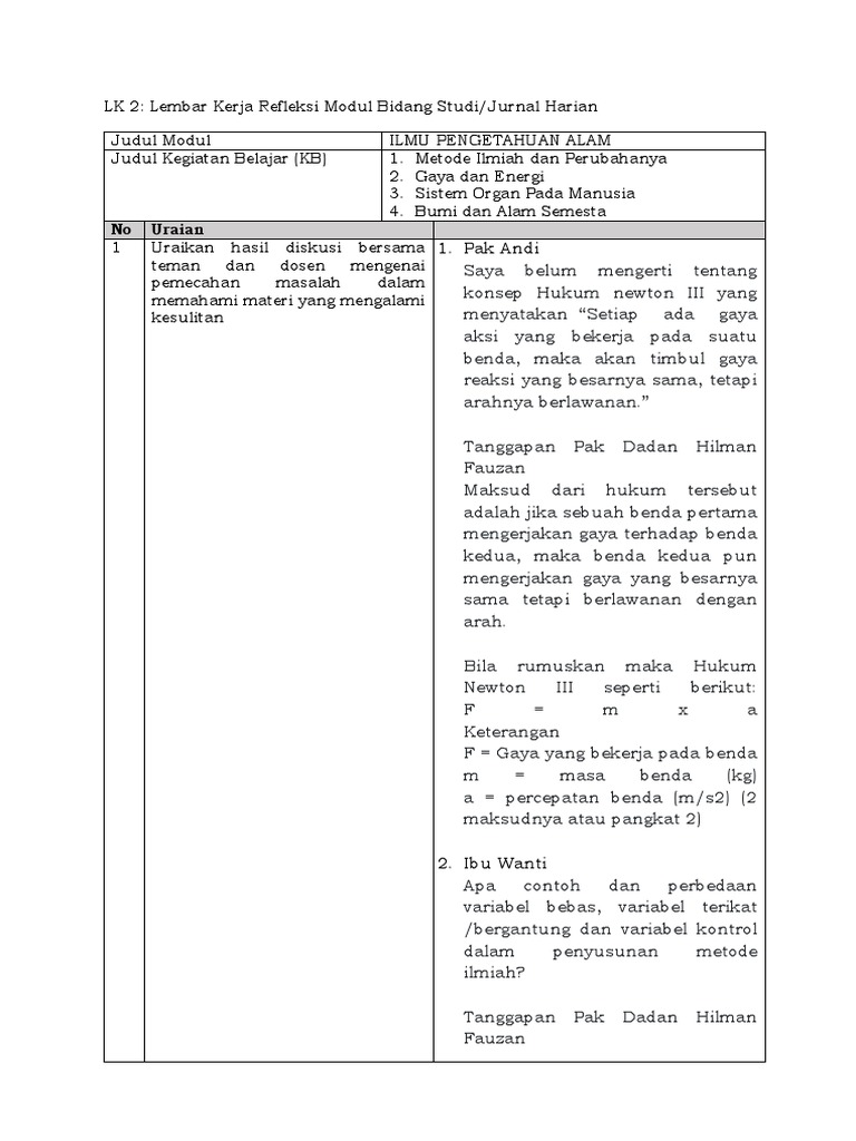 LK 2 - Lembar Kerja Refleksi Modul 3 IPA PPG Daljab 2021 | PDF