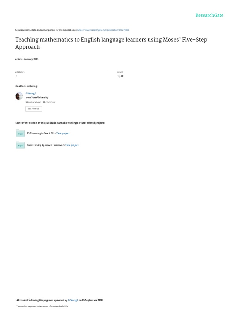 Teaching Mathematics To English Language Learners Using Moses' Five ...