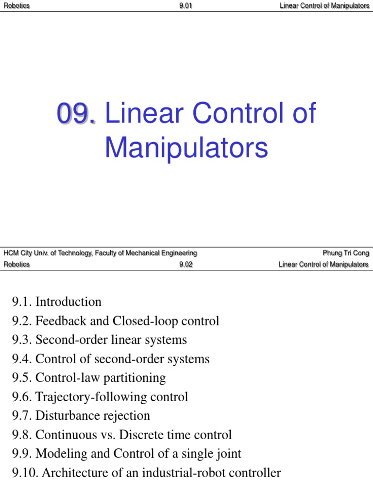 Linear Control of Manipulators | Download Free PDF | Control Theory ...