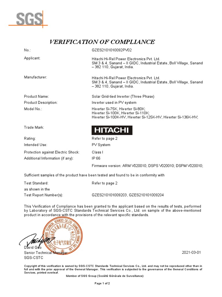 Inverter & Cable Test Certificates | PDF | Photovoltaic System ...