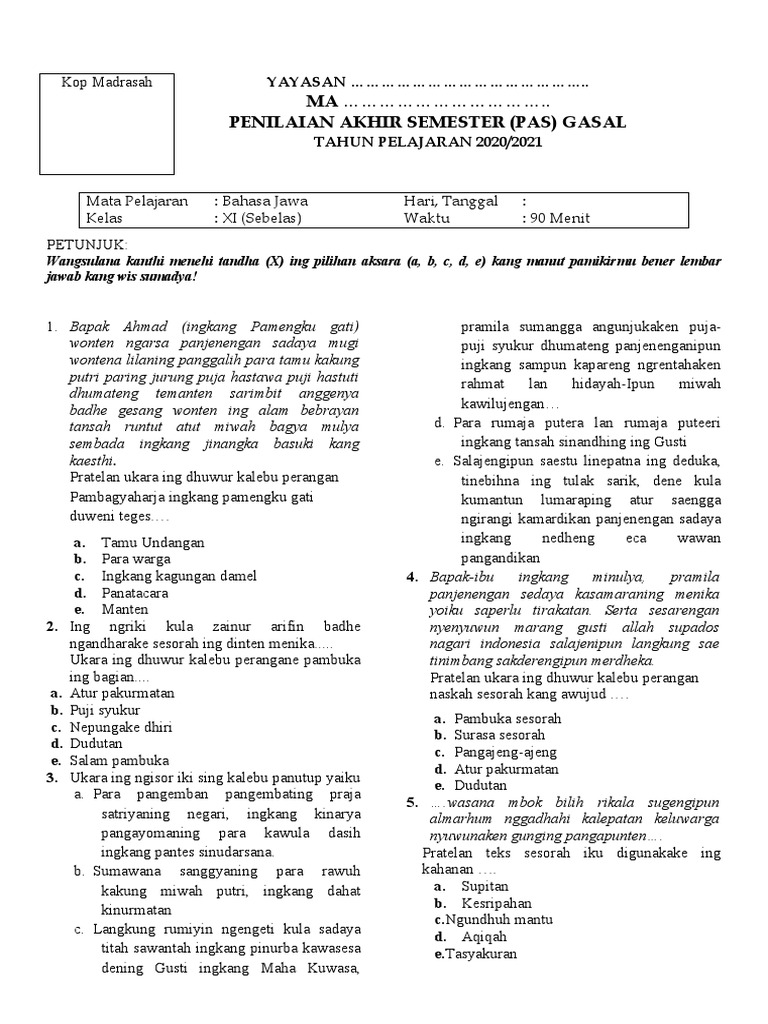SOAL 11 Jawa Kelas XI | PDF