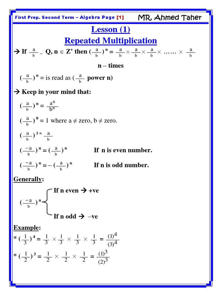 Lesson (1) Repeated Multiplication: Q, N Z Then N - Times Power N ...