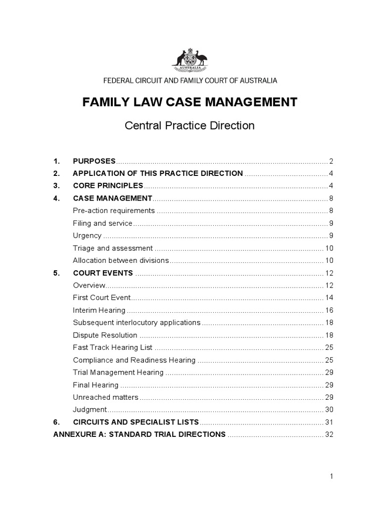 Family Law Case Management: Central Practice Direction | PDF | Costs In ...