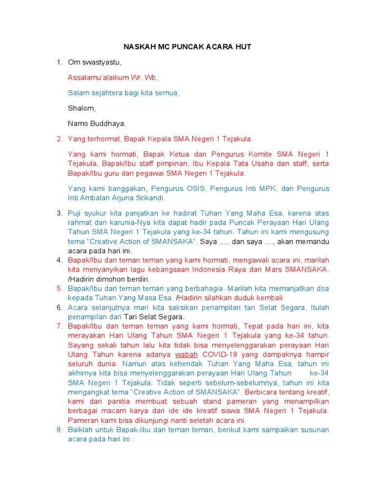 Naskah MC Puncak Acara Hut-1 | PDF