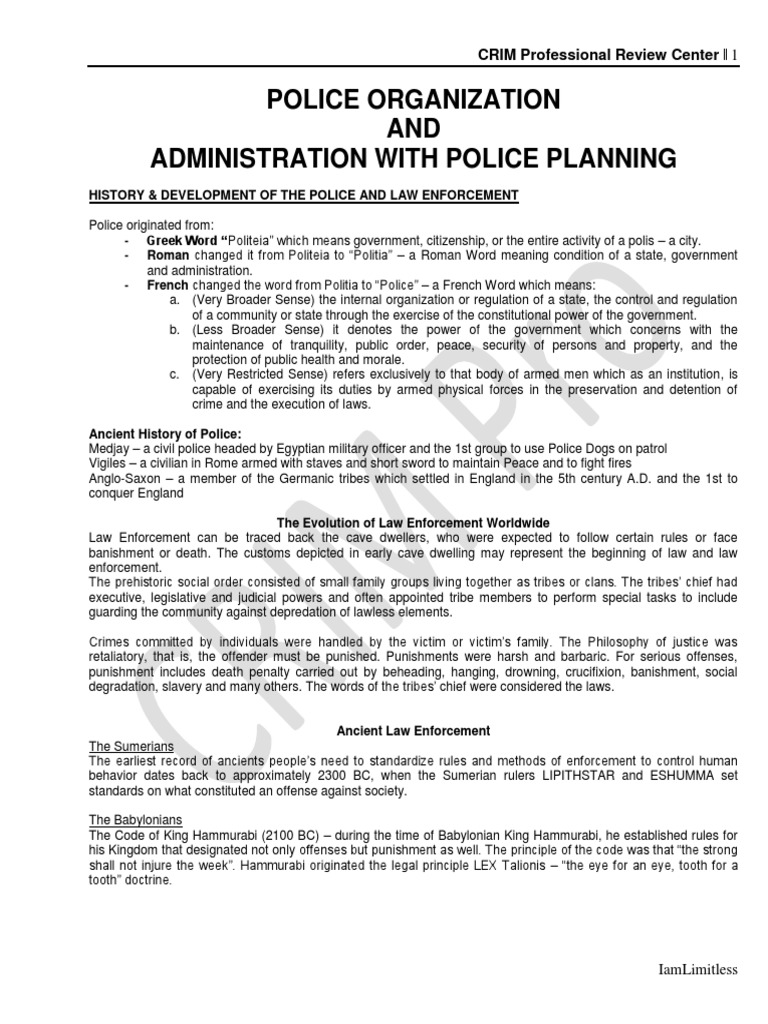 Police Organization AND Administration With Police Planning: CRIM ...
