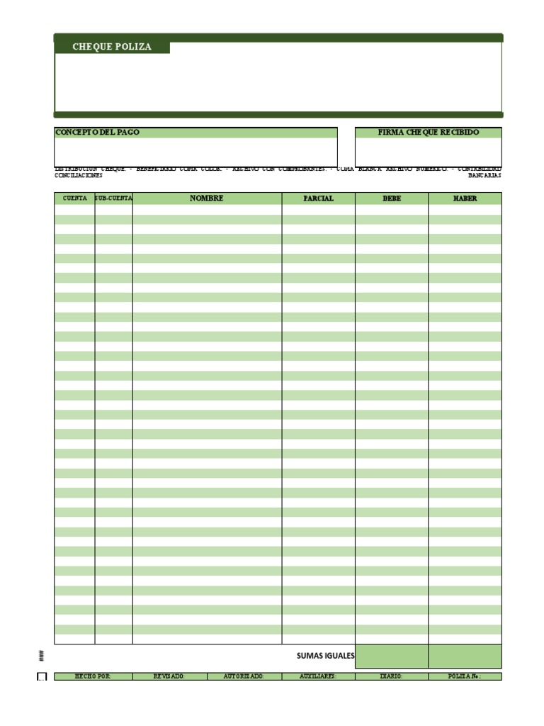 Ejemplo de Cheque Póliza en Excel | PDF