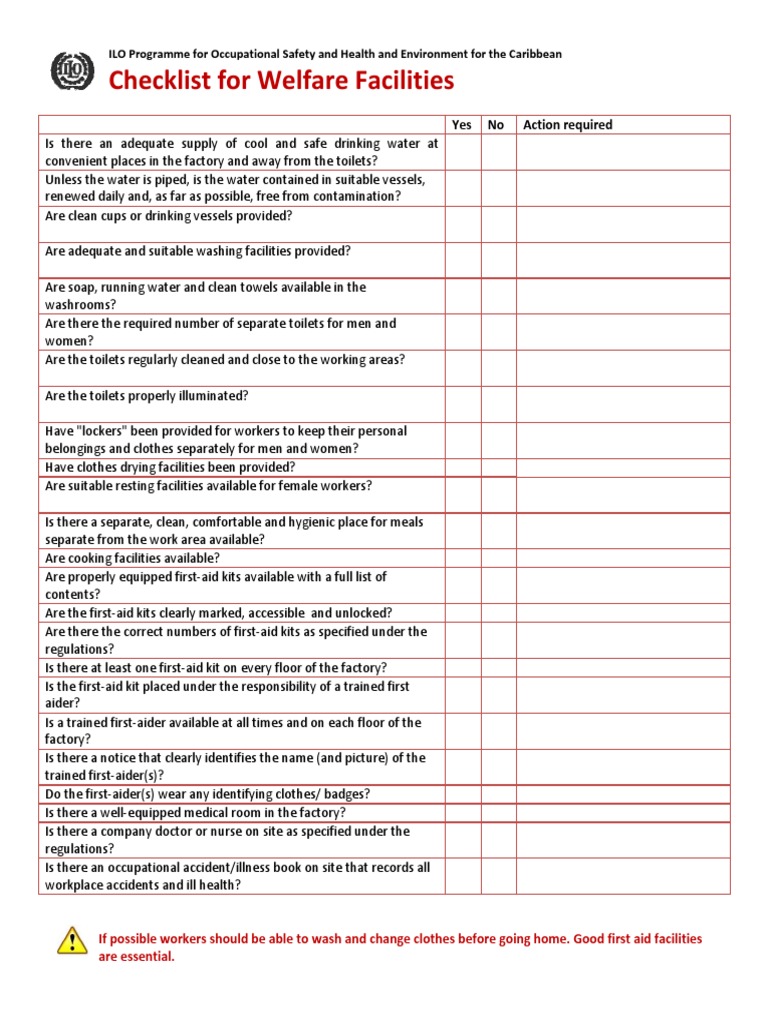 Checklist - Welfare Facility | PDF | Toilet | Hygiene