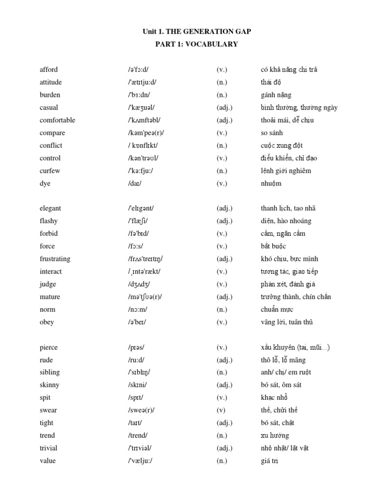 Unit 1 - Generation Gap | PDF