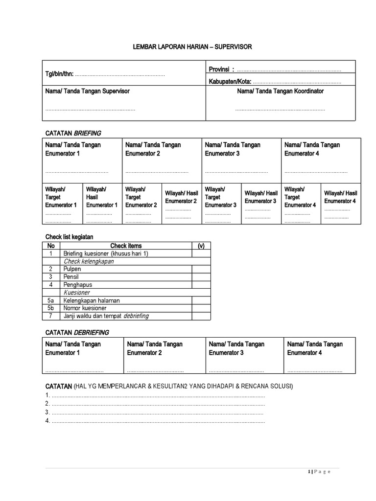 Laporan Harian Supervisor | PDF