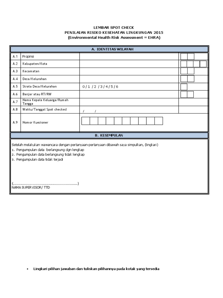 Lembar Spot Check Studi EHRA 2015 | PDF