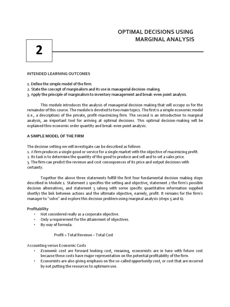 Optimal Decisions Using Marginal Analysis | PDF | Economies | Business ...