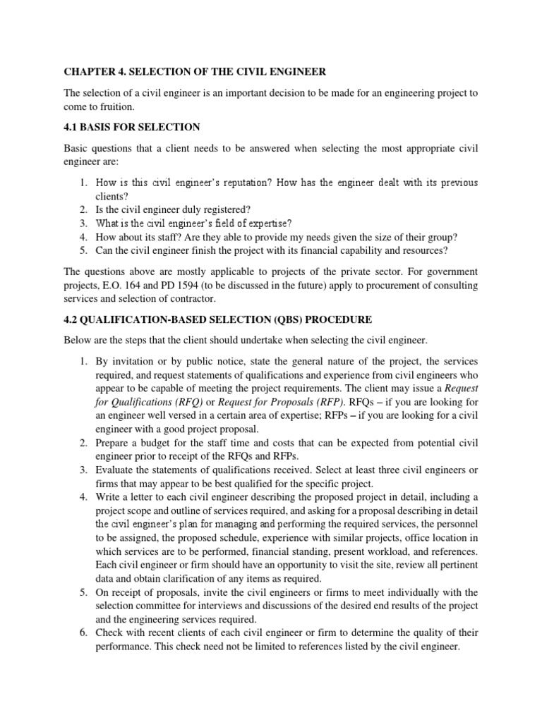 Chapter 4. Selection of The Civil Engineer | PDF | Request For Proposal ...