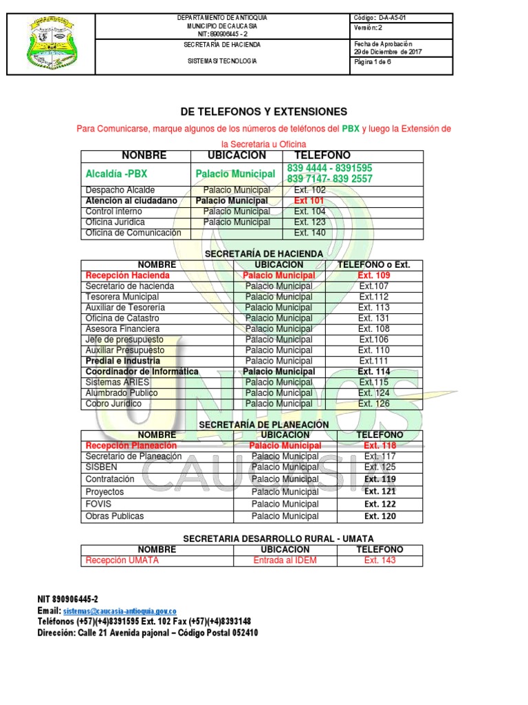 Directorio de Telefonos y Extensiones Actualizado | PDF | Industrias de ...