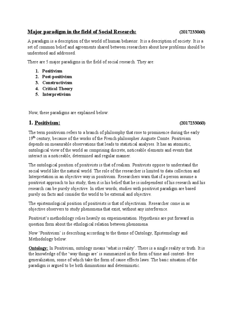 Major Paradigm in The Field of Social Research 325-1 | PDF | Positivism | Social Research