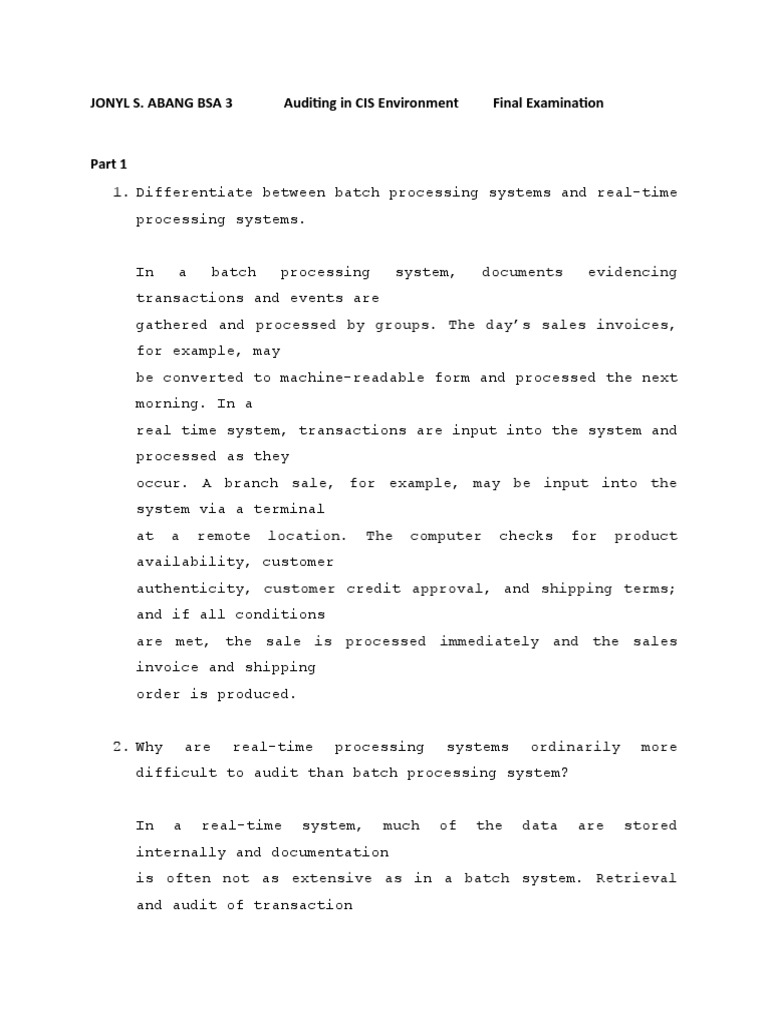 Jonyl Abang - FINAL EXAM IN CIS | PDF | Databases | Audit