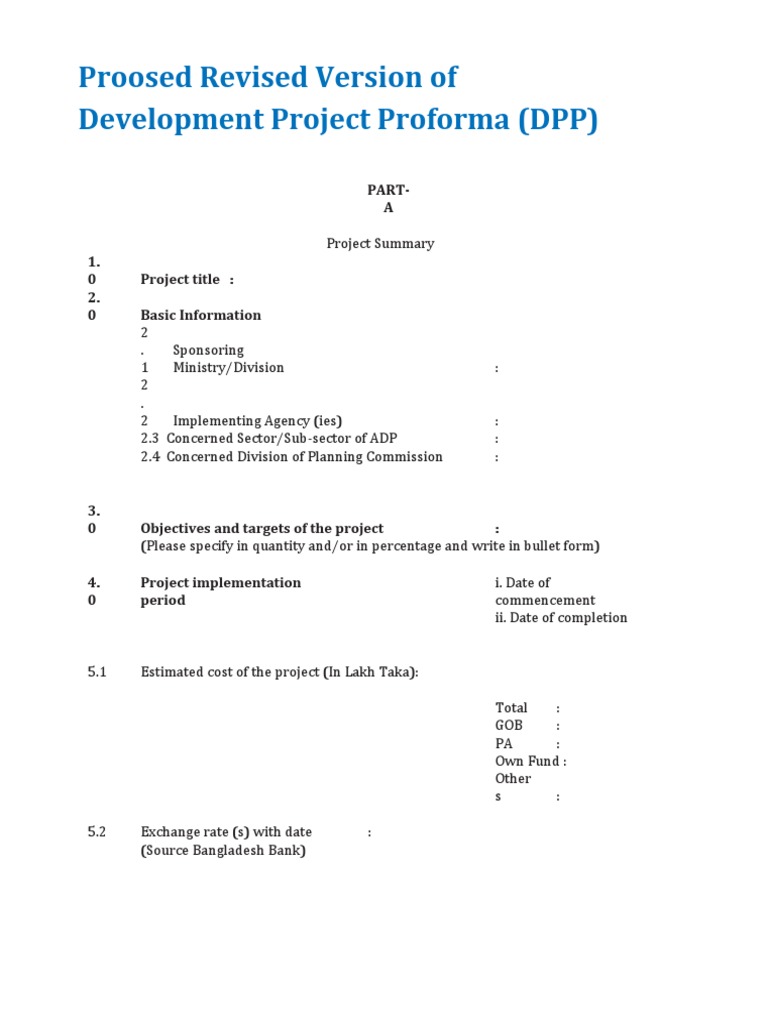 Proosed Revised Version of Development Project Proforma | PDF | Economies | Financial Services