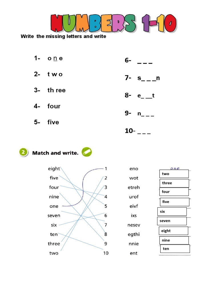 1-One 2 - Two 3 - TH Ree 4 - Four 5 - Five: Write The Missing Letters ...