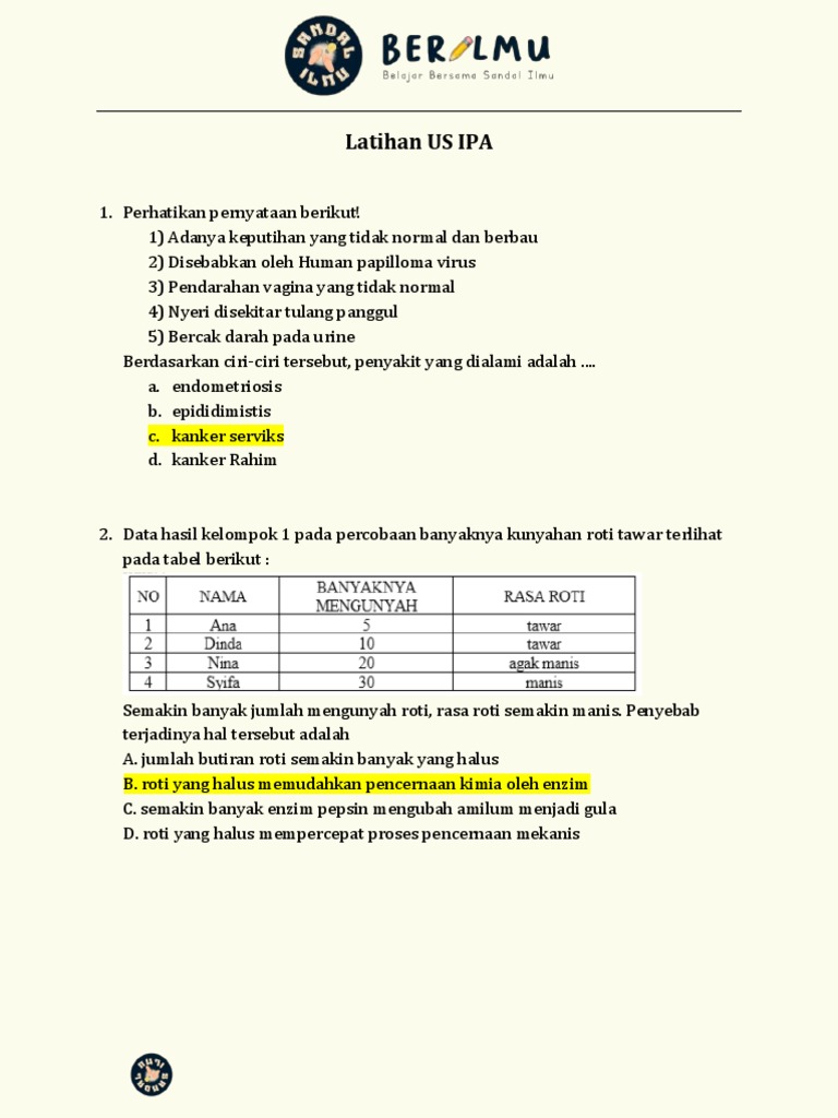 Latihan US IPA Singkat | PDF