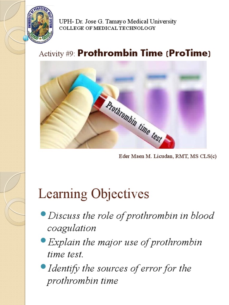 Prothrombin Time (Protime) : Activity #9 | PDF | Coagulation | Medicine