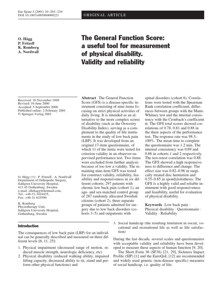 The General Function Score: A Useful Tool For Measurement of Physical ...