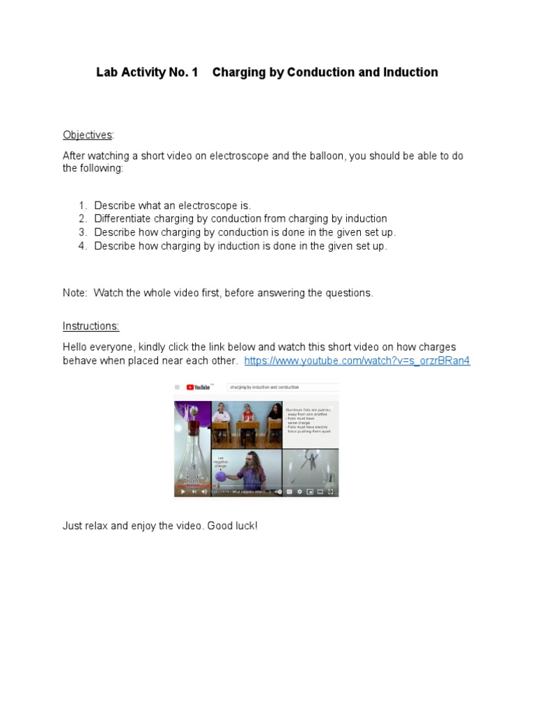 Lab Activity No. 1 Charging by Conduction and Induction | PDF ...