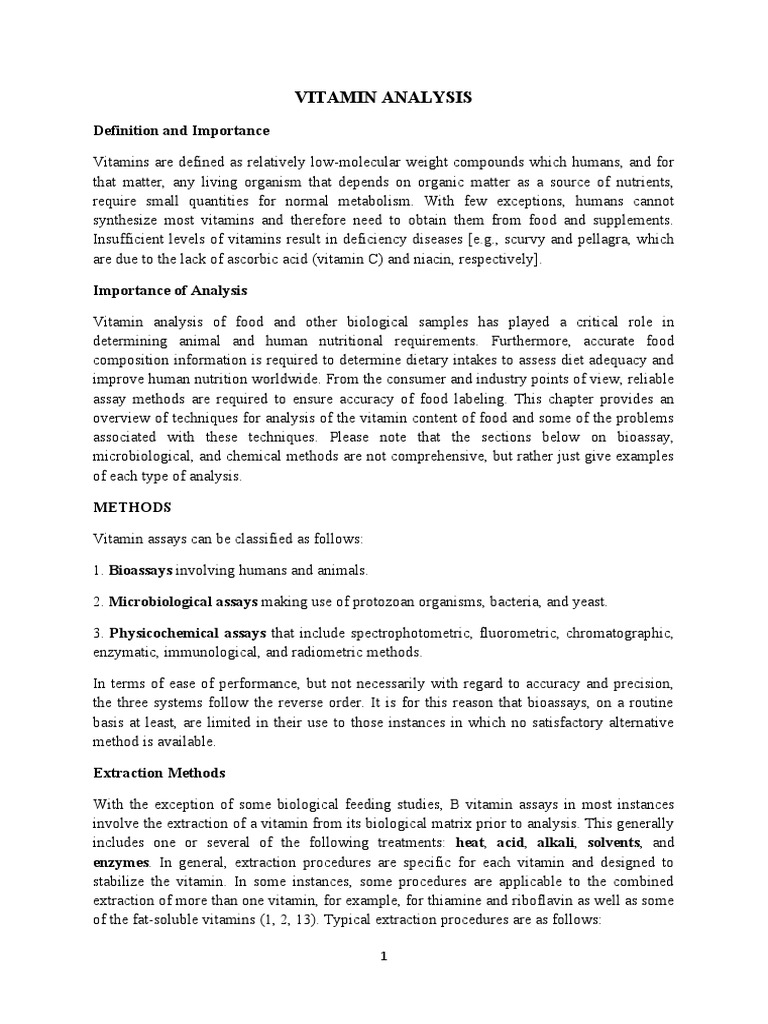 Vitamin Analysis: Definition and Importance | PDF | Vitamin | Vitamin B12