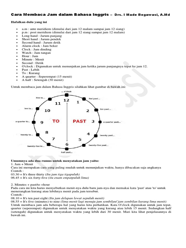 Panduan Membaca Jam dalam Bahasa Inggris | PDF | Karier & Perkembangan | Seni & Disiplin Bahasa
