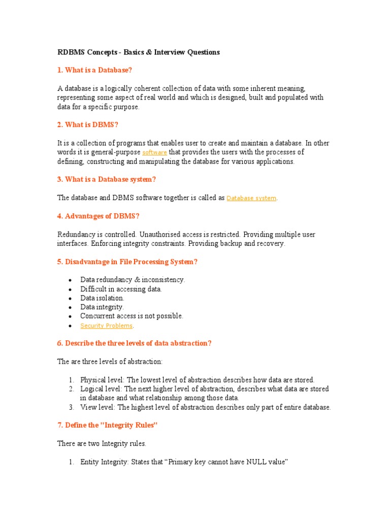What Is A Database?: RDBMS Concepts - Basics & Interview Questions | PDF | Relational Database ...