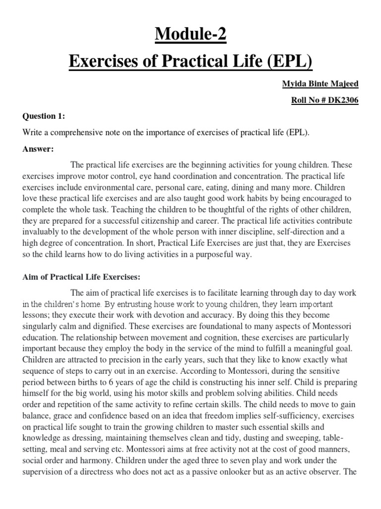 Module-2 Exercises of Practical Life (EPL) : Myida Binte Majeed Roll No ...