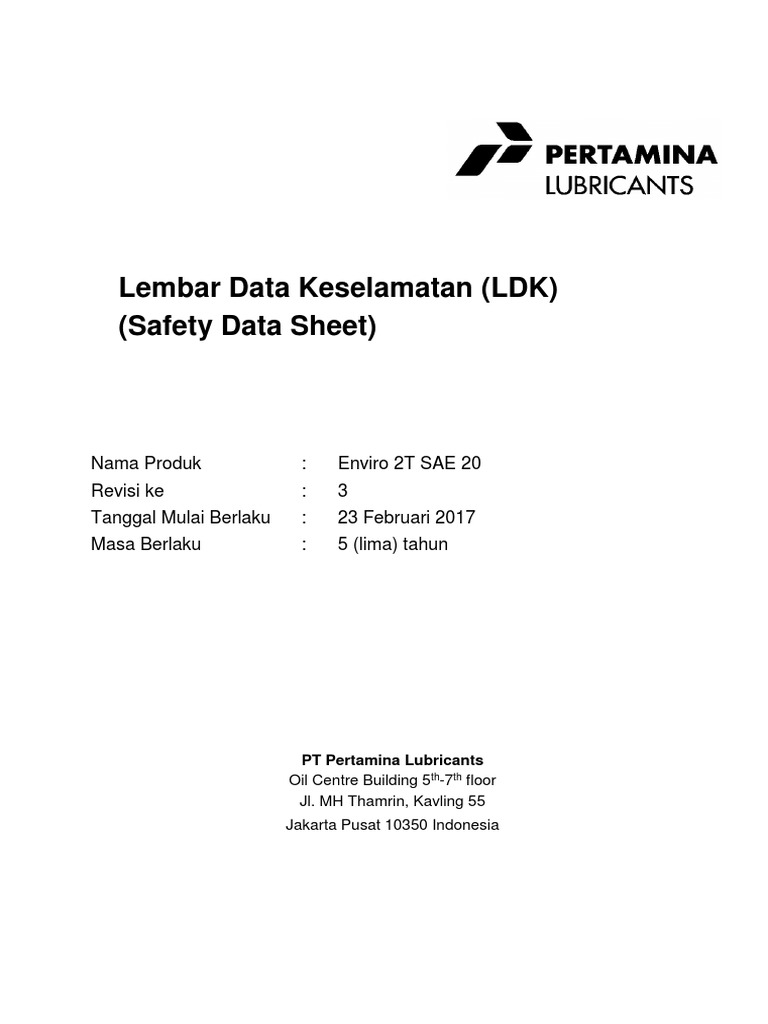 (Bahasa) SDS ENVIRO 2T SAE 20 | PDF