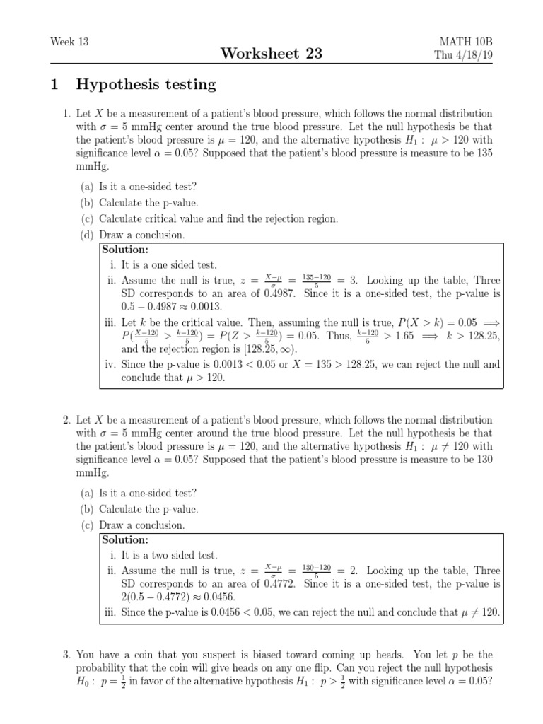 Worksheet 23 1 Hypothesis Testing | PDF | P Value | Statistical ...