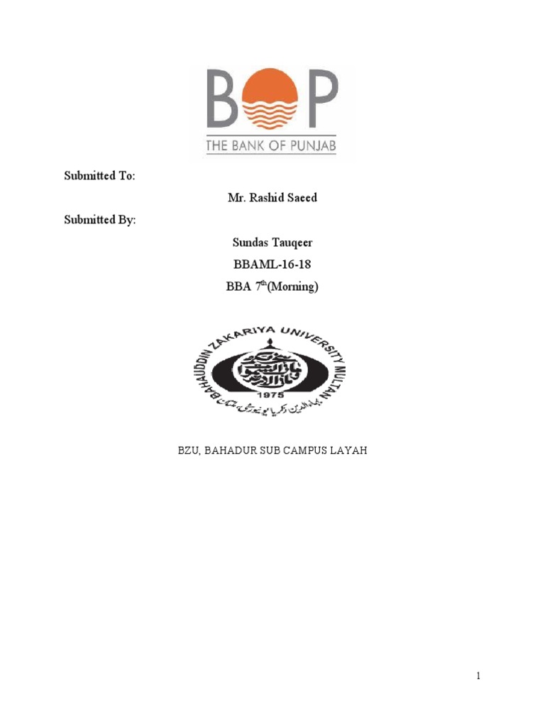 Submitted To: Mr. Rashid Saeed Submitted By: Sundas Tauqeer BBAML-16-18 ...