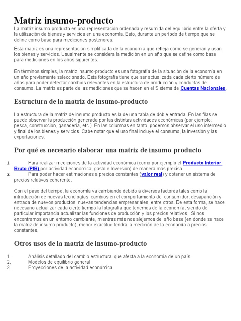 Matriz Insumo Producto | PDF | Matriz (Matemáticas) | Inversiones