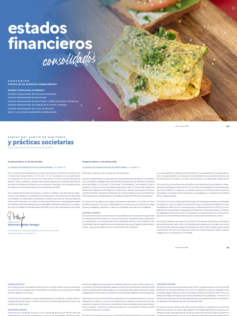 Grupo Bimbo Informe Anual 2020 Estados Financieros | PDF | Auditoría | normas internacionales de ...