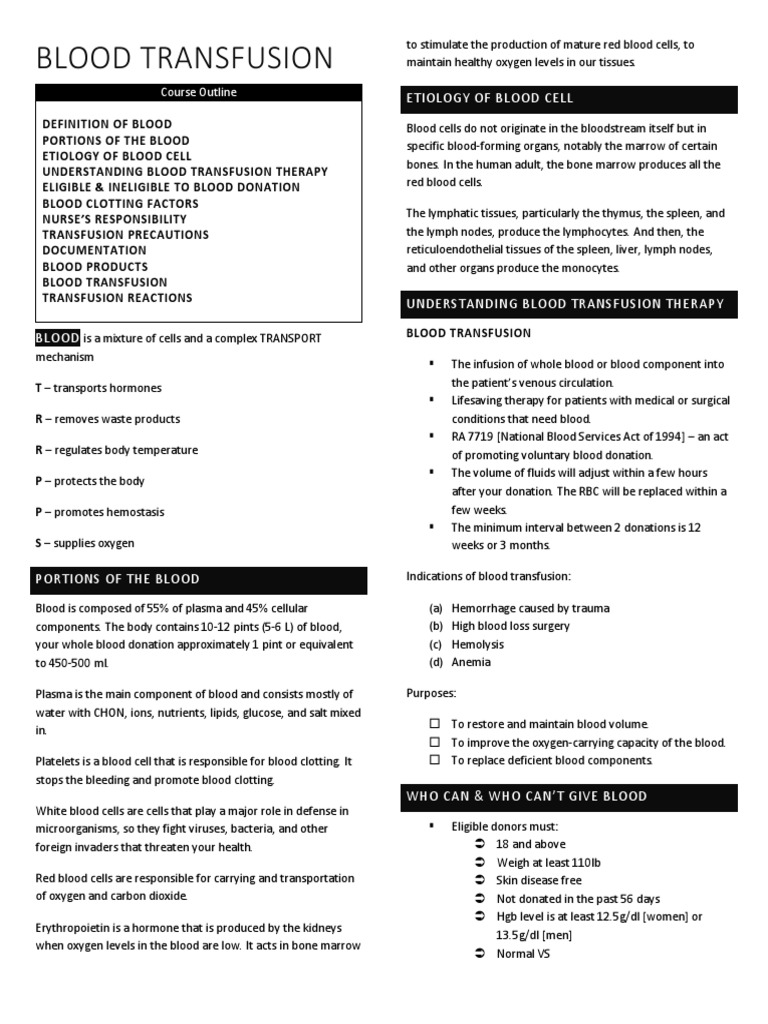 Blood Transfusion: Etiology of Blood Cell | PDF | Blood | Blood Transfusion