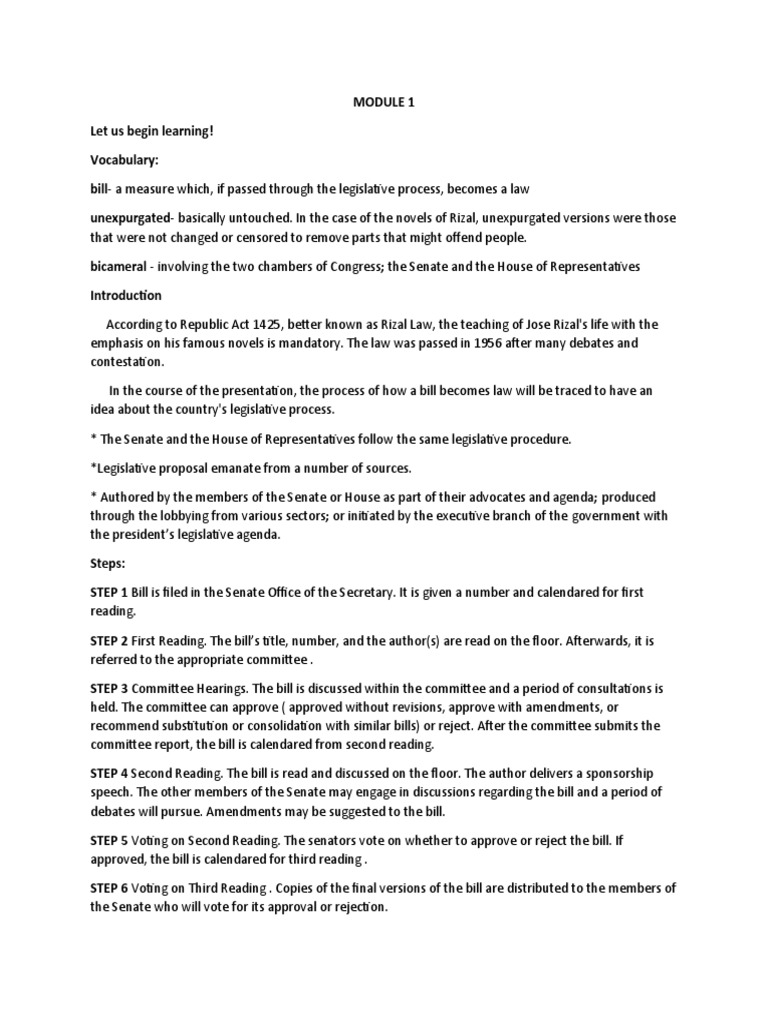 Rizal Module 1 and 2 | PDF | Bill (Law)
