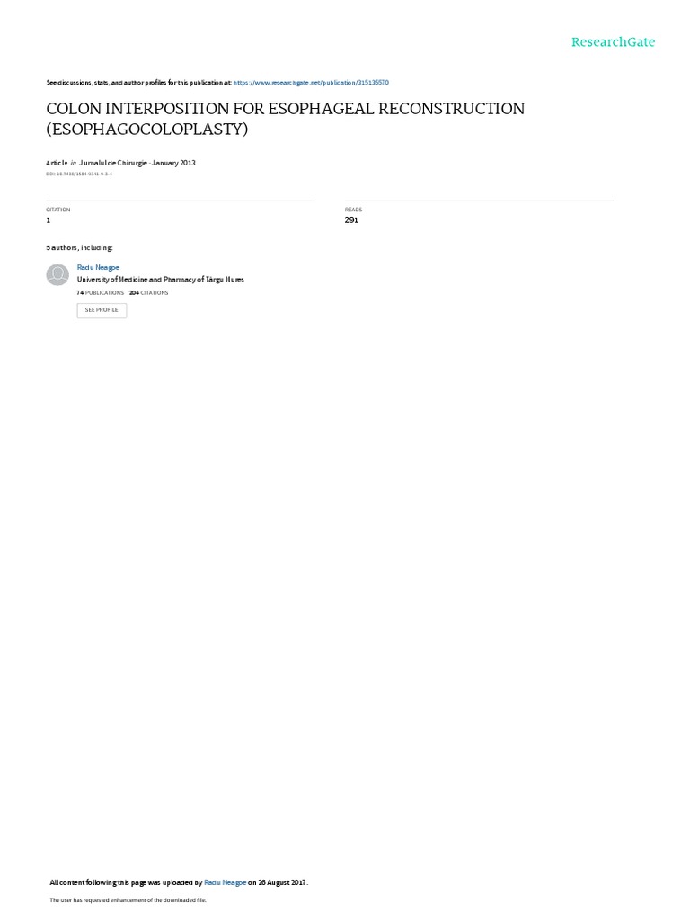 Colon Interposition For Esophageal Reconstruction | PDF | Esophagus ...